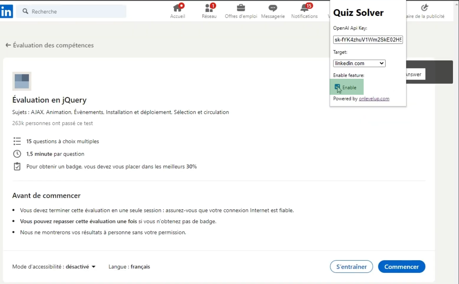 Get LinkedIn skill assessments with Quiz Solver plugin